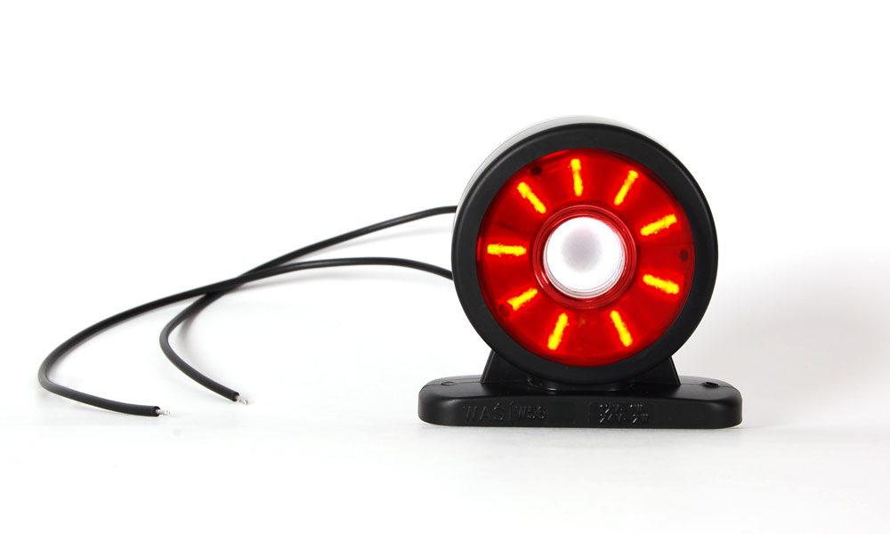 Strands Rubber arm Red/White LED 12-24V,Clear glass, E-approved. - Strands